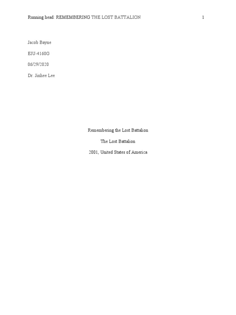 Running Head: REMEMBERING 1: The Lost Battalion | PDF | Battalion | The ...
