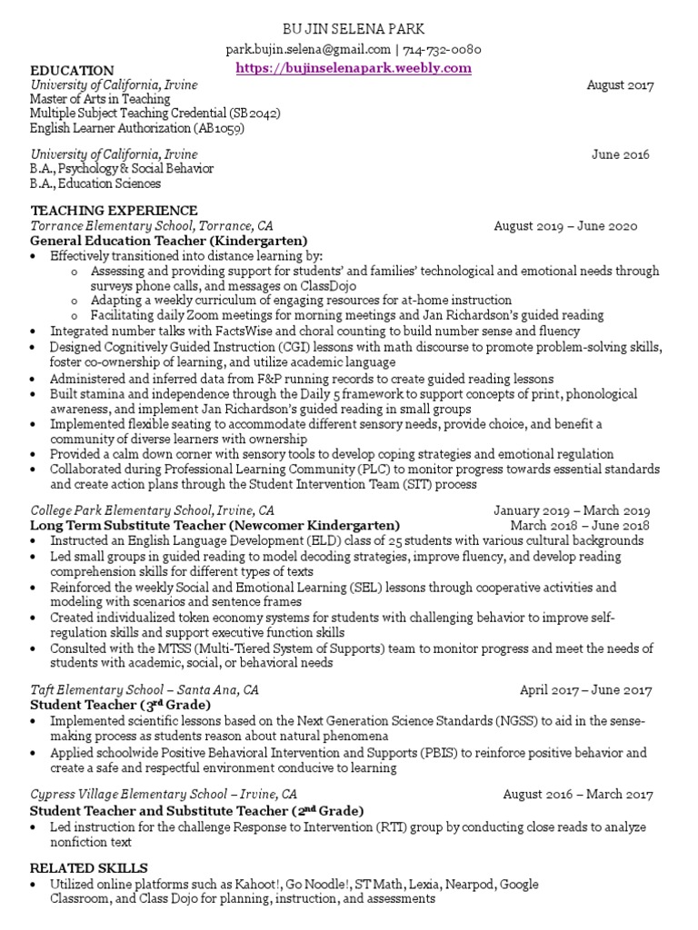 Teaching Experience and Credentials Summary | PDF | Education Theory ...
