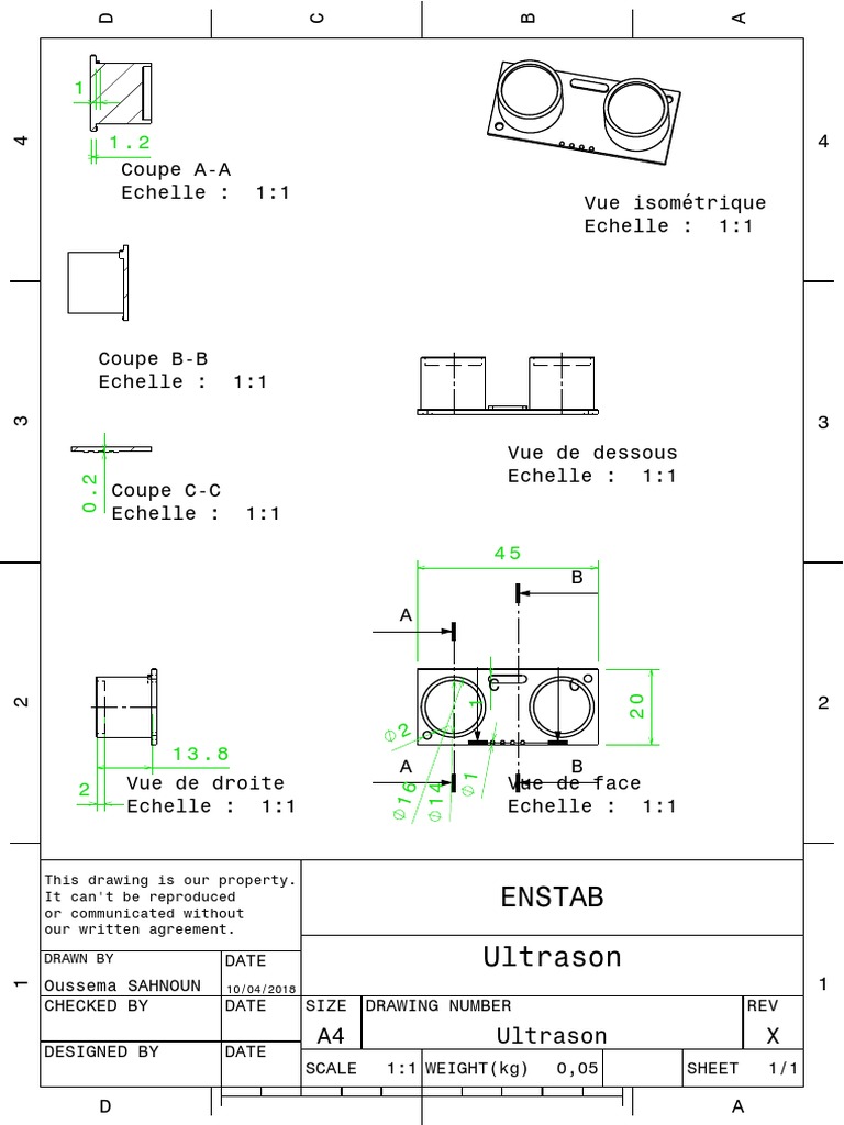 Engineering Drawing of an Ultrasonic Device | PDF