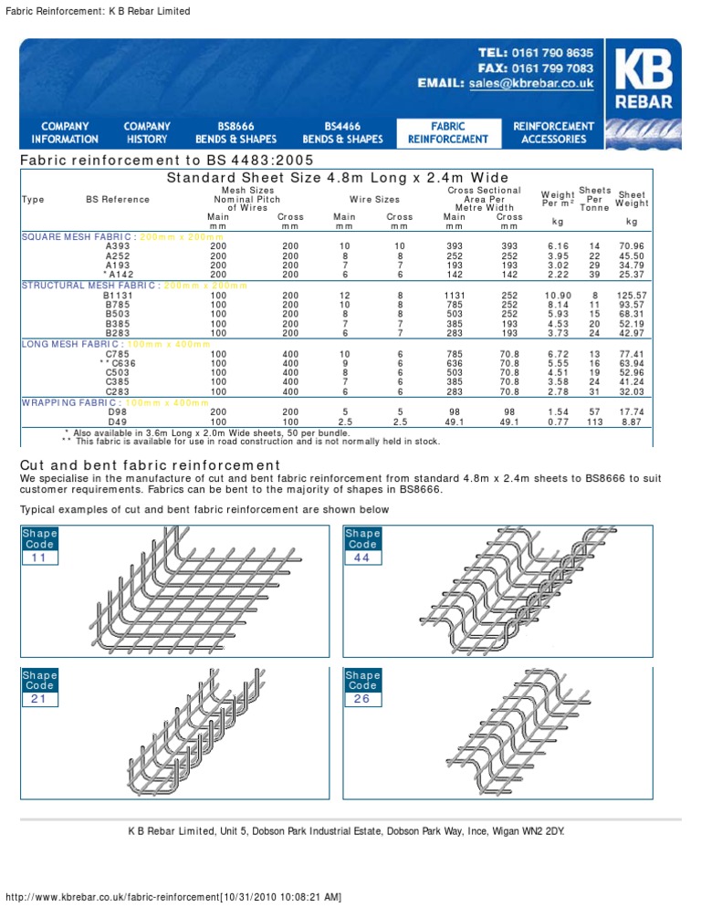 BS 4483 Fabric Reinforcement Details | PDF | Engineering | Materials