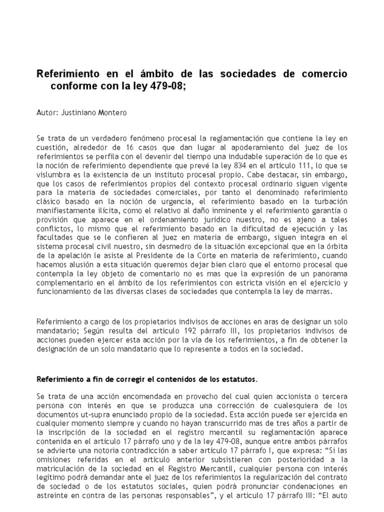 Referimiento en el ámbito de las sociedades de comercio conforme con la ...
