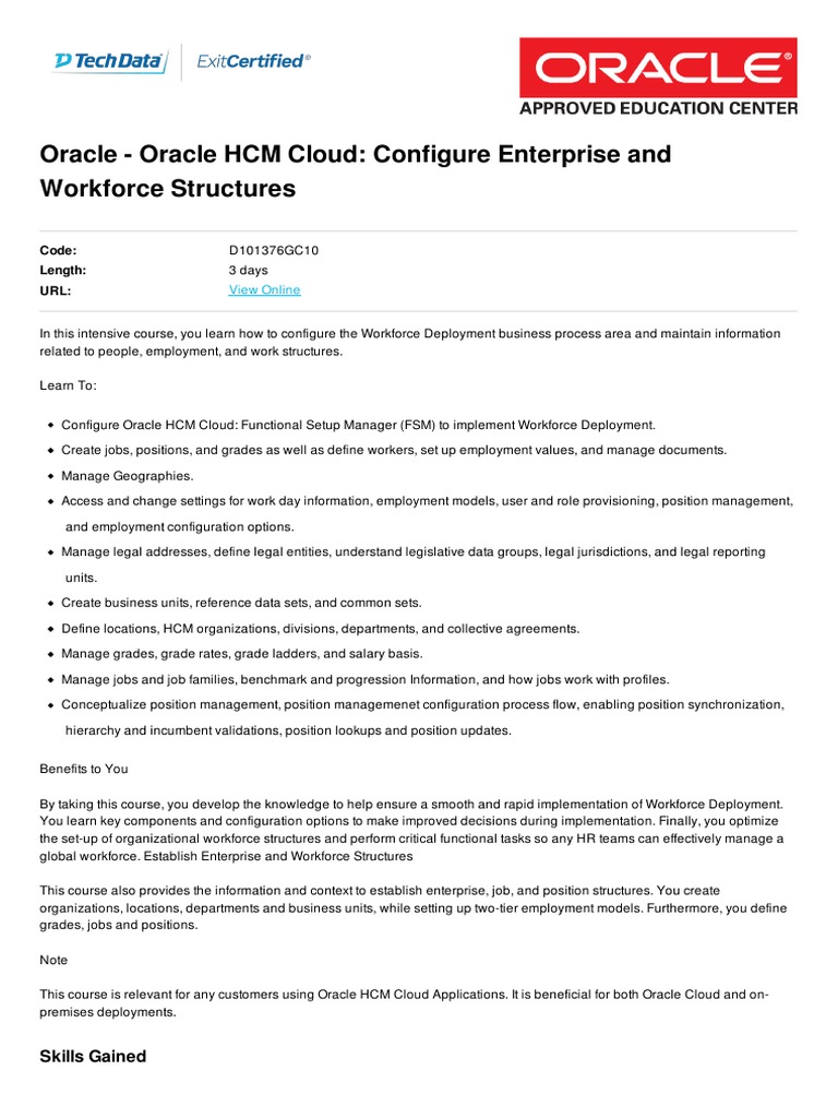 Oracle - Oracle HCM Cloud: Configure Enterprise and Workforce ...
