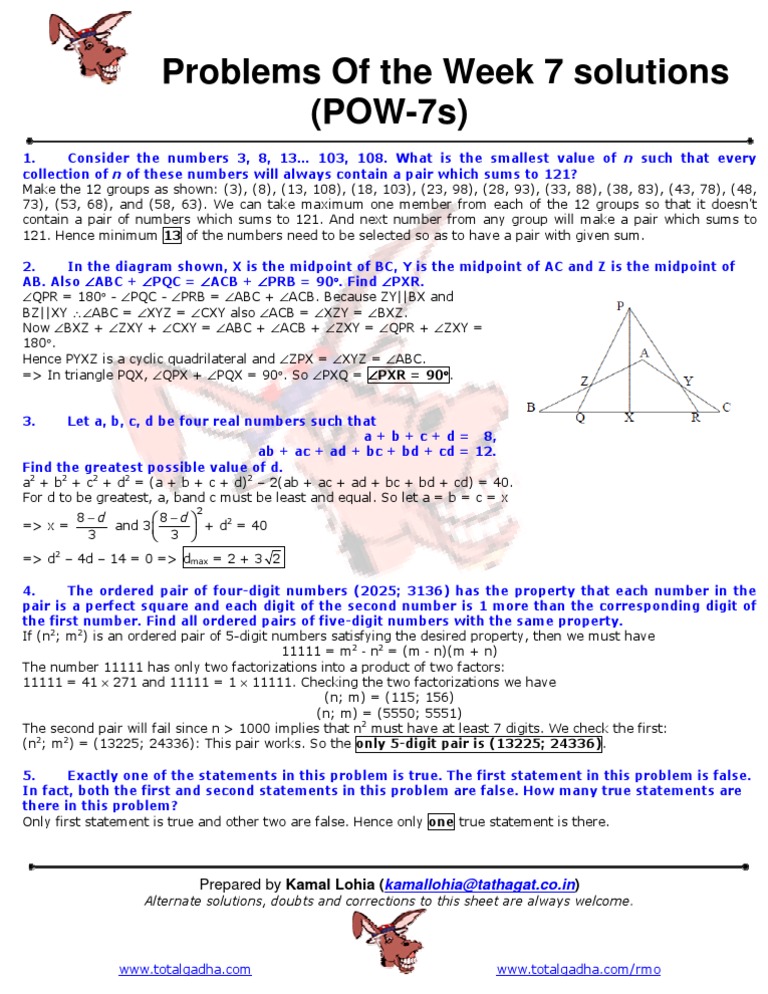 POW-7 Solutions and Problems Explained | PDF | Elementary Geometry ...