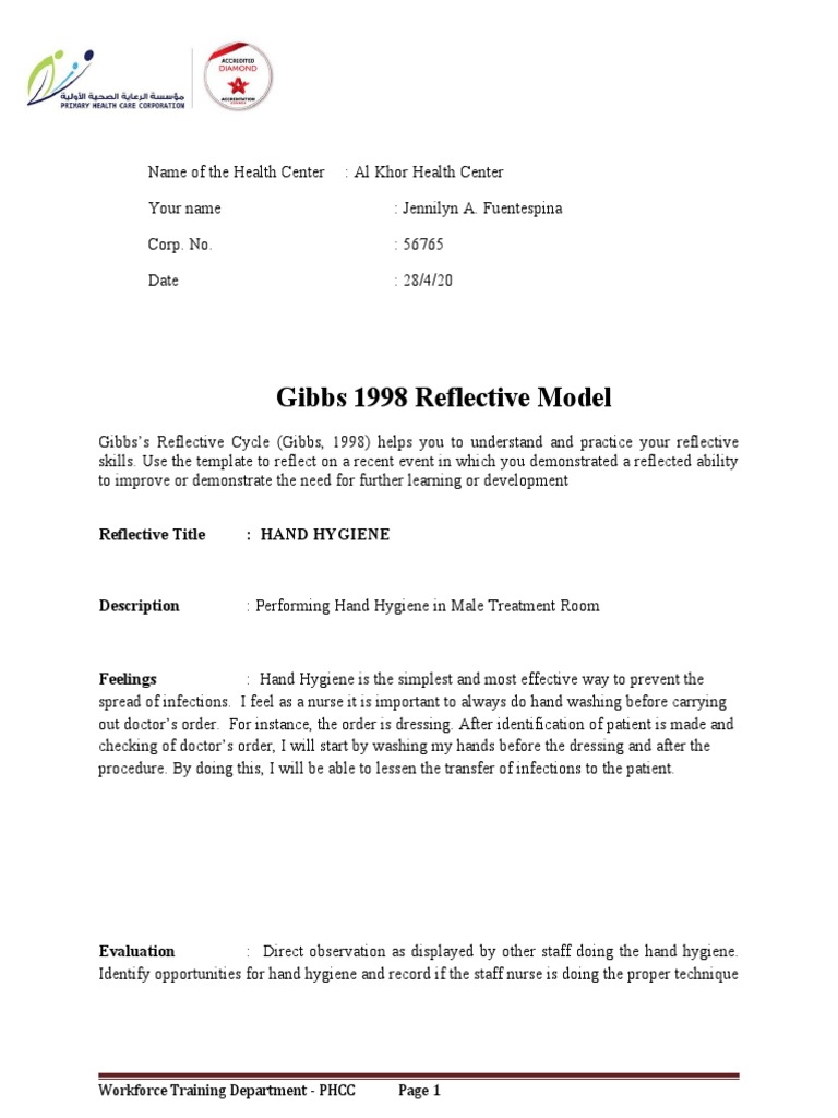 Hand Hygiene Reflection Using Gibbs Model | PDF | Self-Improvement ...