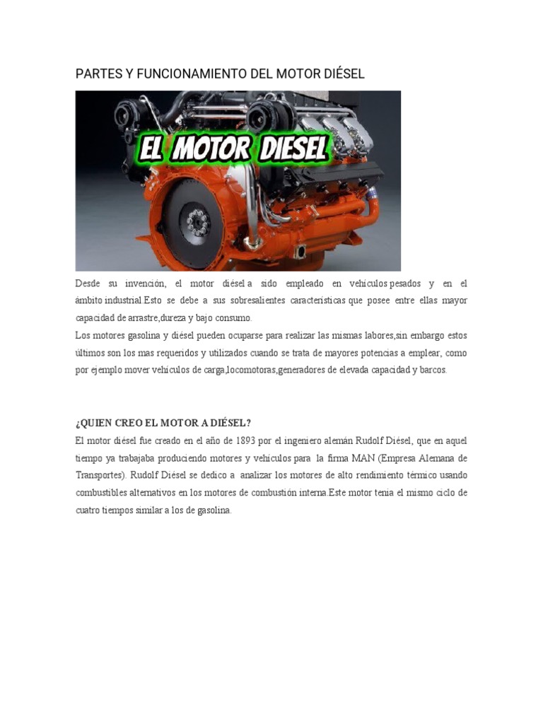 Partes y Funcionamiento Del Motor Diésel | PDF | Motor diesel | Motor ...