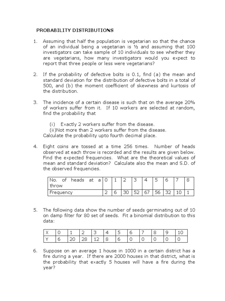 PROBABILITY DISTRIBUTIONS - Work Sheet | PDF | Standard Deviation ...