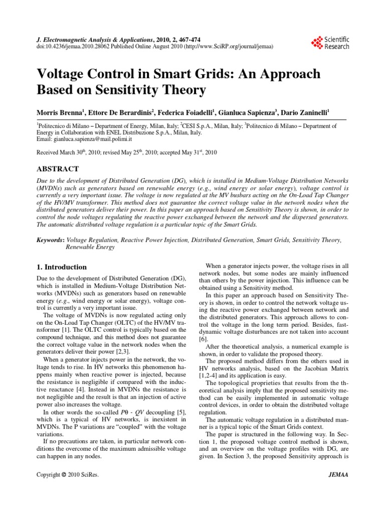 ARTIGO - 2010 Morris Brenna - Voltage Control in Smart Grids An Approach Based On Sensitivity ...