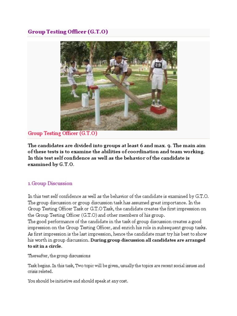 Group Testing Officer (G.T.O) | Download Free PDF | Criticism | Leadership