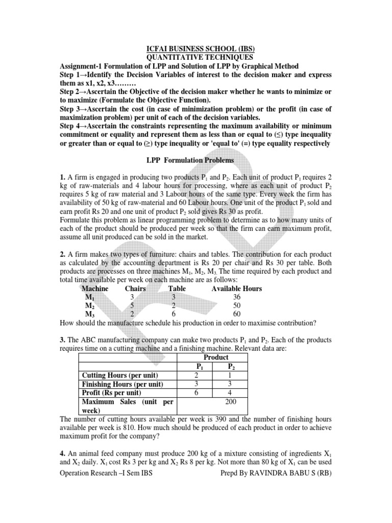 Optimal Production Planning: Formulating Linear Programming Problems to ...