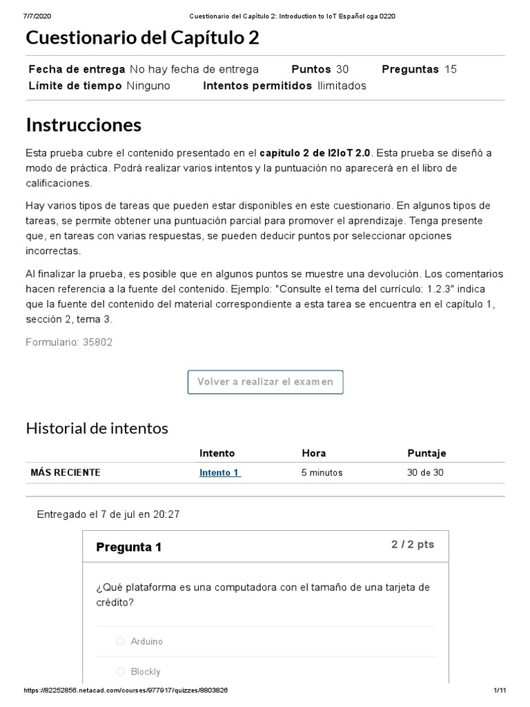 Cuestionario Del Capítulo 2 - Introduction To IoT Español Cga 0220 | PDF | Cuestionario | Python ...
