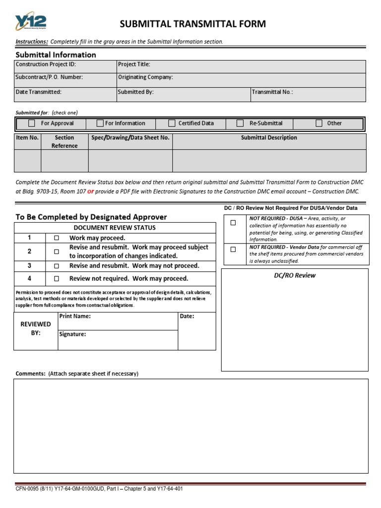 Subcontractor Submittal Transmittal Form | PDF | Information Science ...