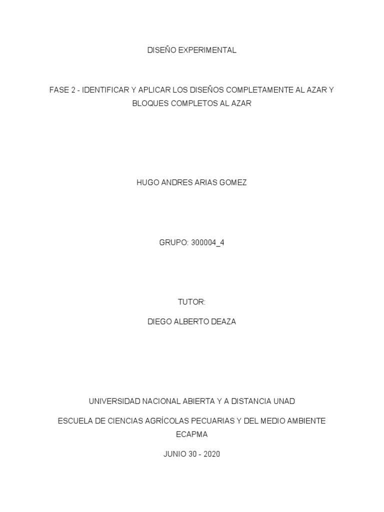 Identificar y aplicar diseño completamente al azar y bloques completos ...