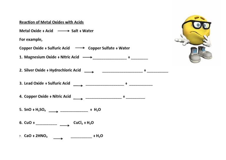 Reaction of Metal Oxides With Acid Worksheet | PDF
