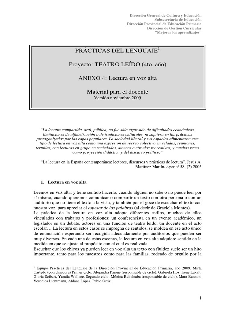 Anexo 4 Teatro Leido Lectura en Voz Alta PDF | PDF | Teatro | Educación ...