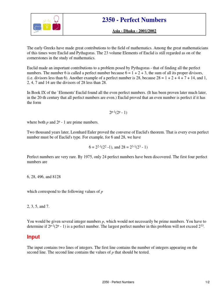 Euclid's Contributions to Finding Perfect Numbers and Testing Values of ...