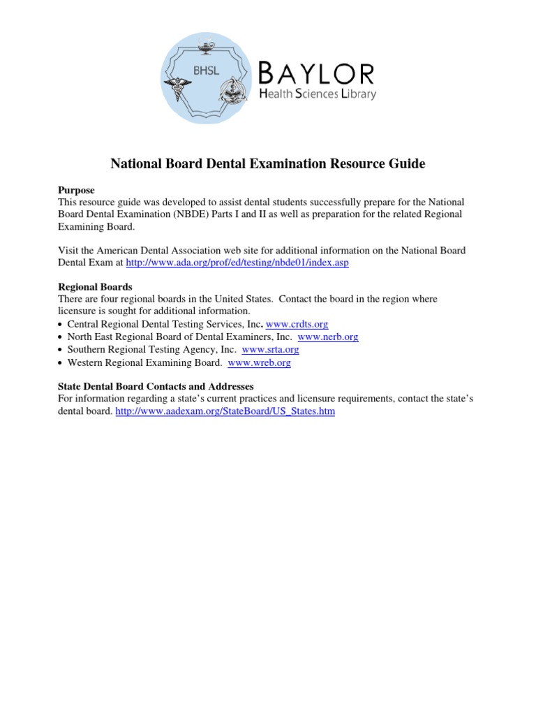 National Board Dental Examination Resource Guide: Purpose | PDF ...
