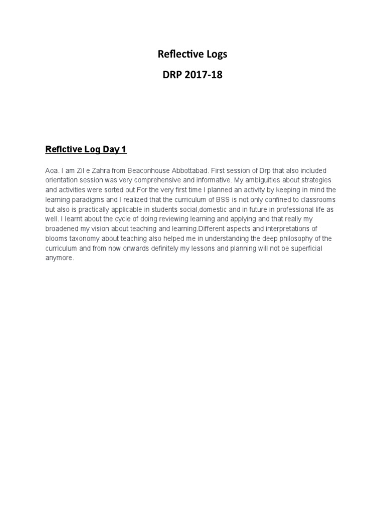 Reflective Logs | PDF | Educational Assessment | Lesson Plan