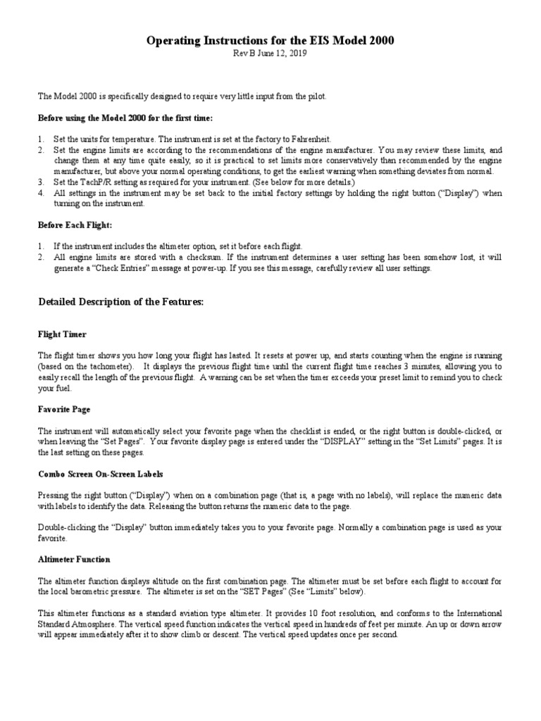 Operating Instructions for the EIS Model 2000: A Comprehensive Guide to ...