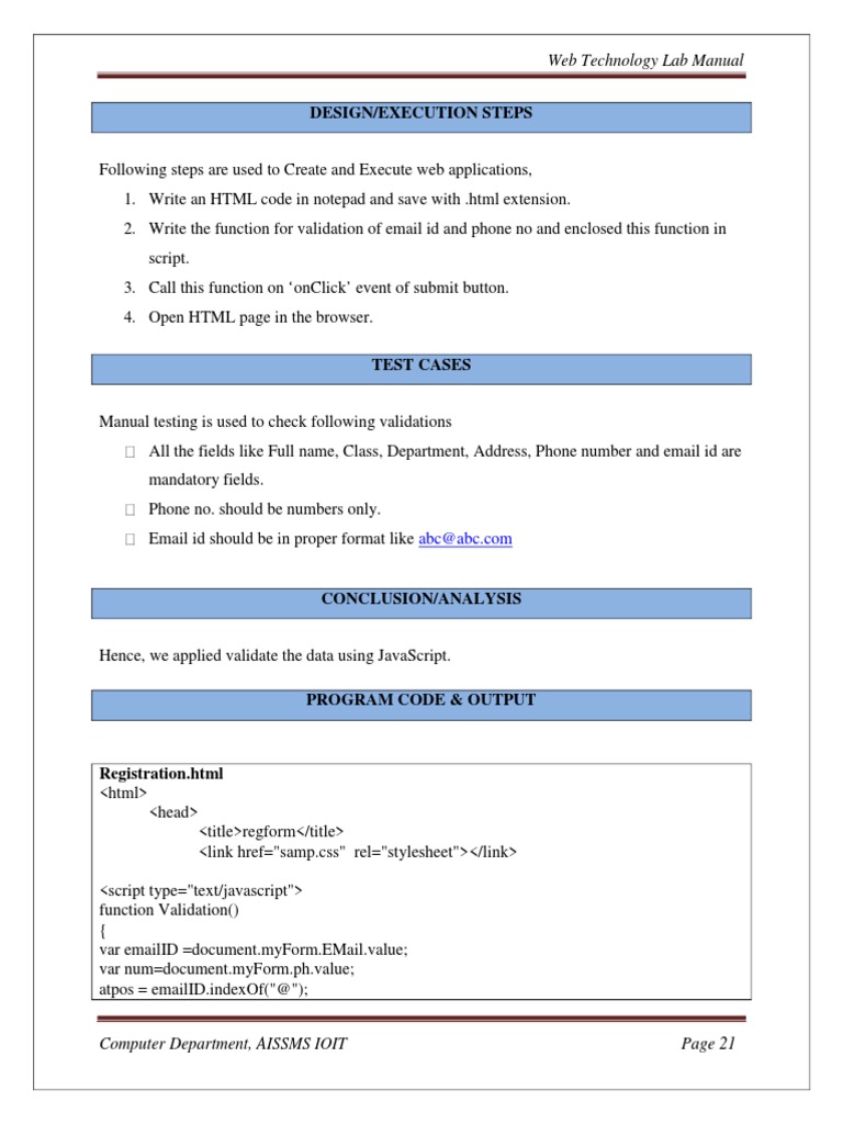 Design/Execution Steps: Web Technology Lab Manual | PDF | Html | World ...