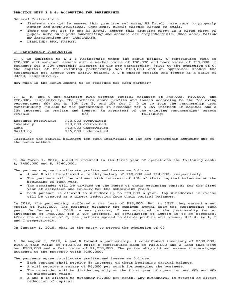 Practice Sets 3 & 4: Accounting For Partnership | PDF | Book Value ...