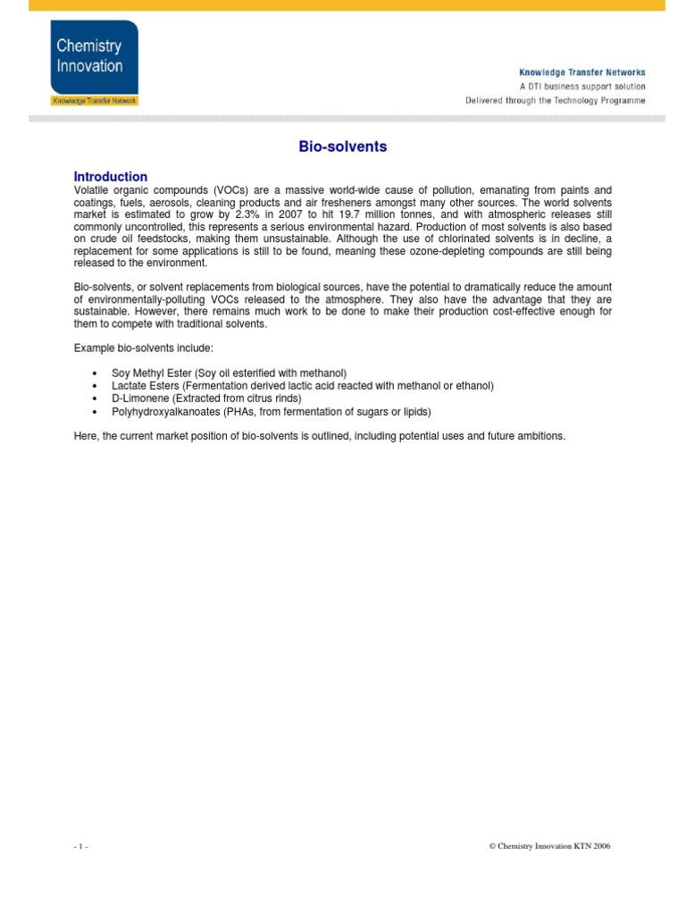 Bio-Solvents: - 1 - © Chemistry Innovation KTN 2006 | PDF ...