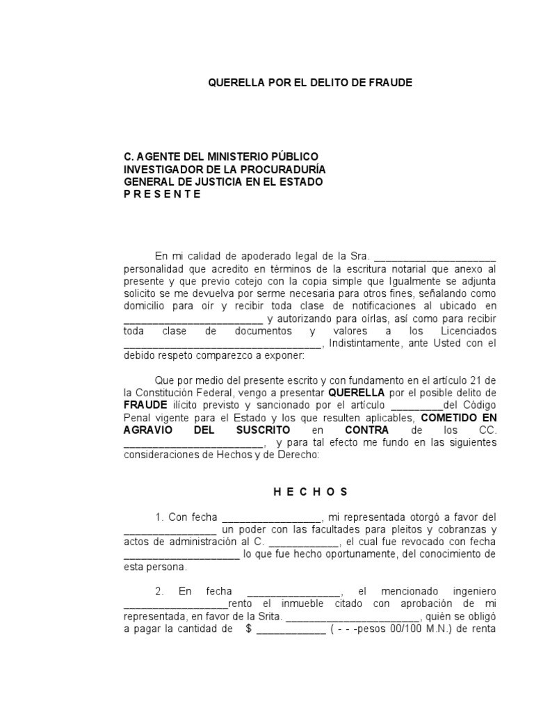 Querella Por El Delito de Fraude | PDF | Queja | Información del gobierno