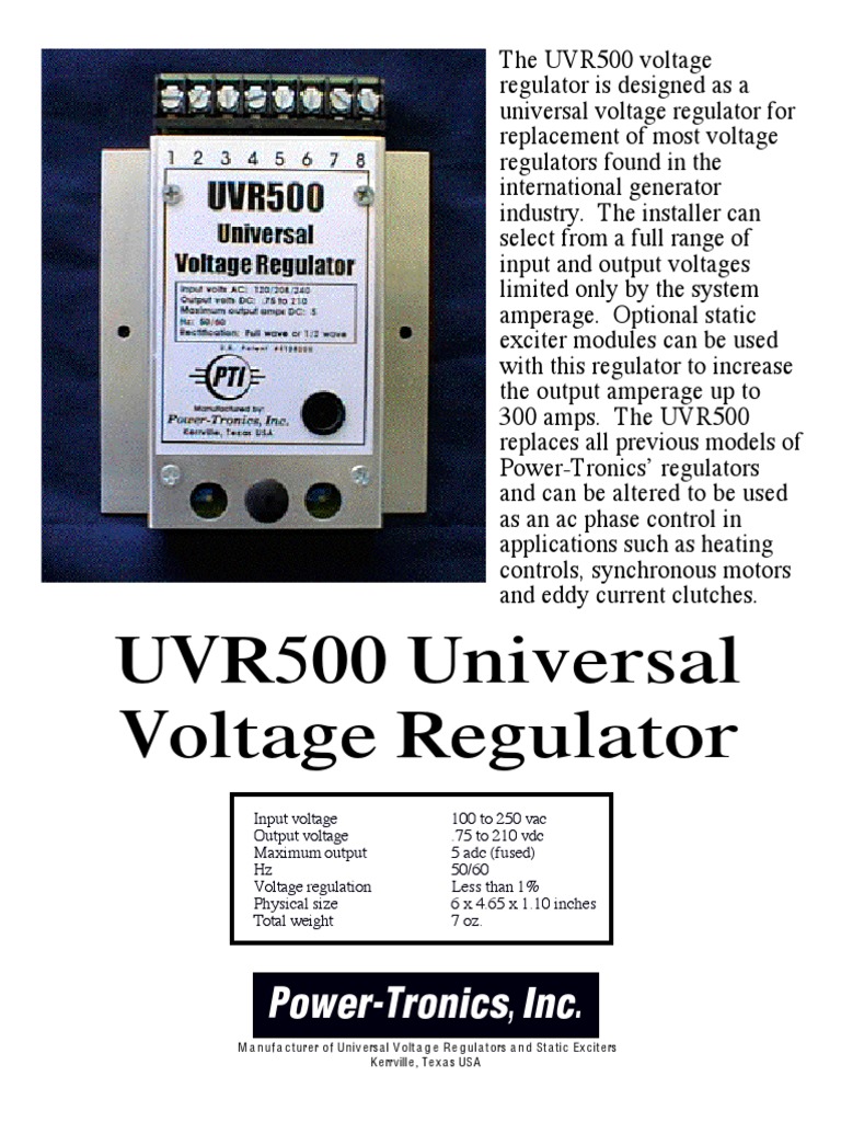 UVR500 Universal Voltage Regulator: P Ower-Tronics, Inc | PDF ...