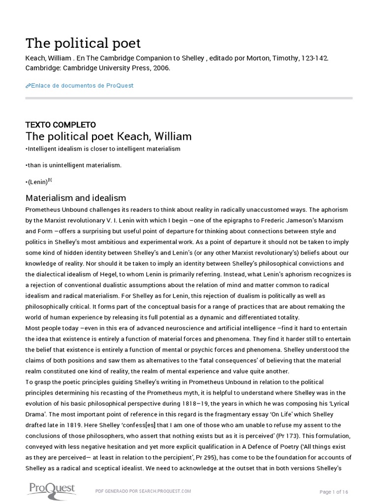 The Political Poet Keach, William | PDF | Materialism | Idealism