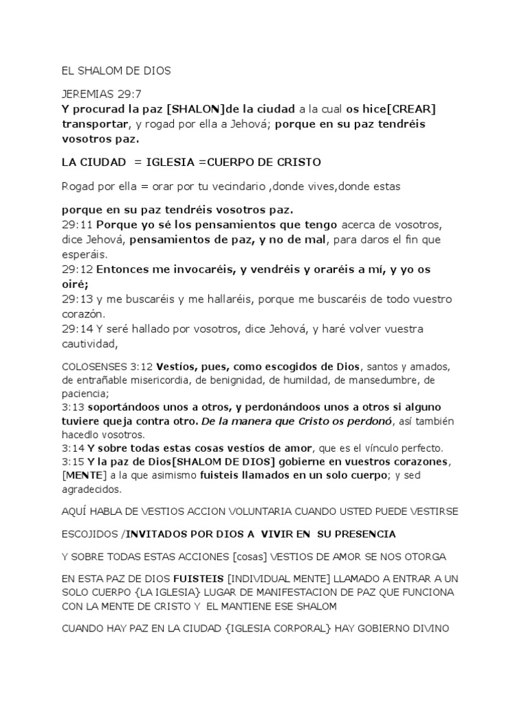 Shalom: La Paz de Dios | PDF | Creencia religiosa y doctrina | Cristo (título)