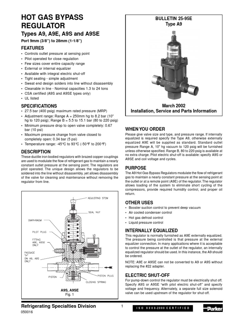 Hot Gas Bypass Regulator: Types A9, A9E, A9S and A9SE | PDF | Valve ...