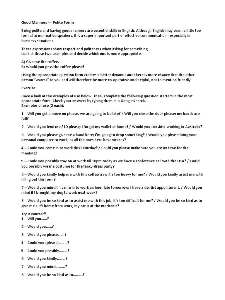 Good Manners - Polite Forms | PDF