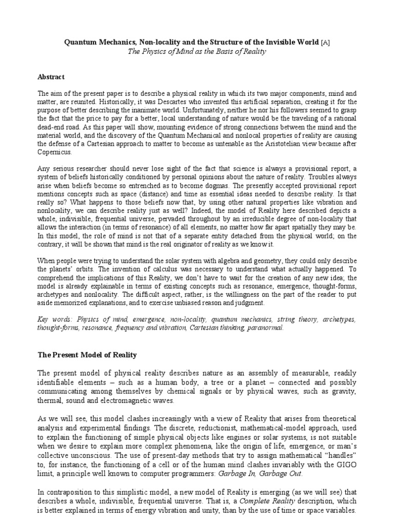 Quantum Mechanics, Non-Locality and The Structure of The Invisible ...