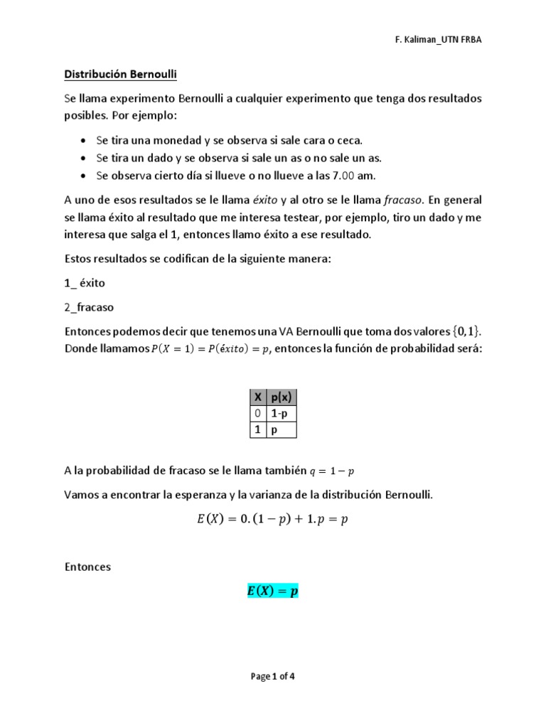 Bernoulli y Binomial PDF | PDF | Probabilidad | Teoría de probabilidad