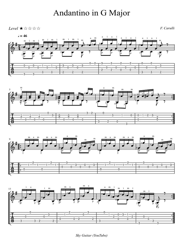 Andantino in G Major (Sky Guitar) TAB | PDF | Guitars | Guitar Family ...