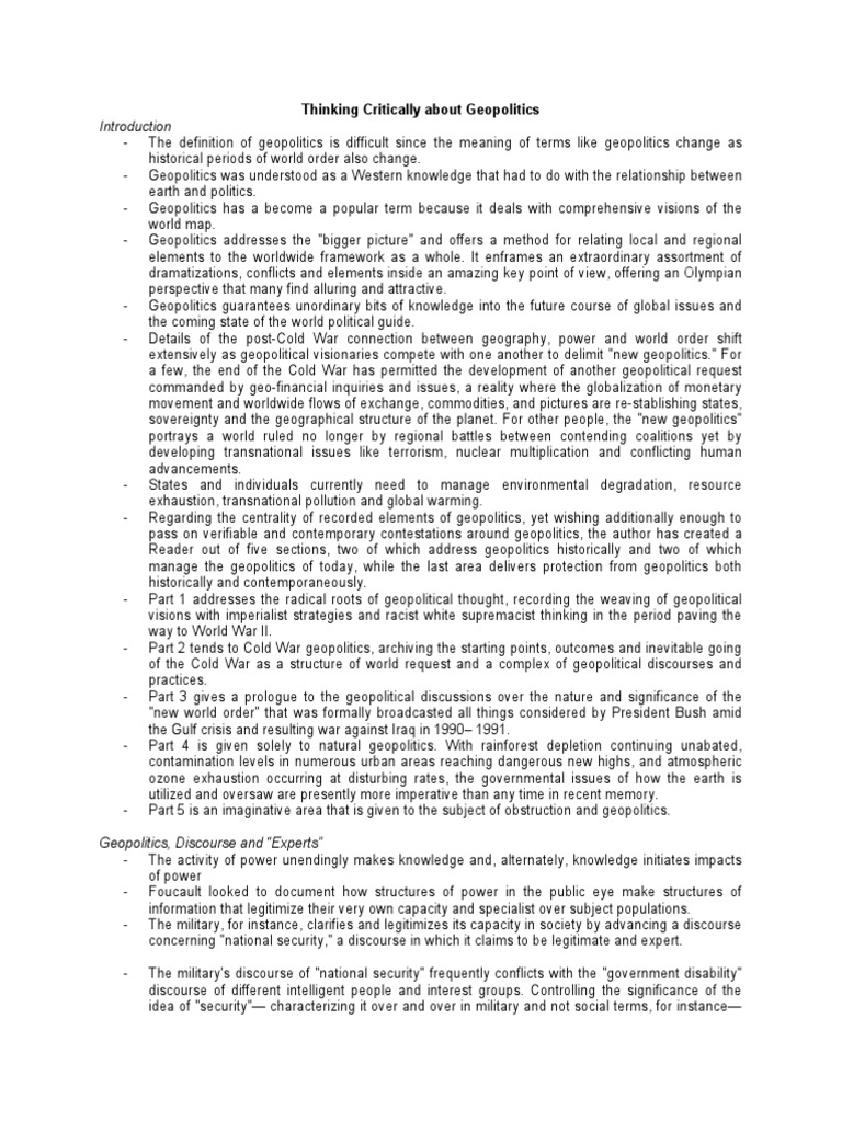 Summary - Geopolitics | PDF | Geopolitics | Discourse
