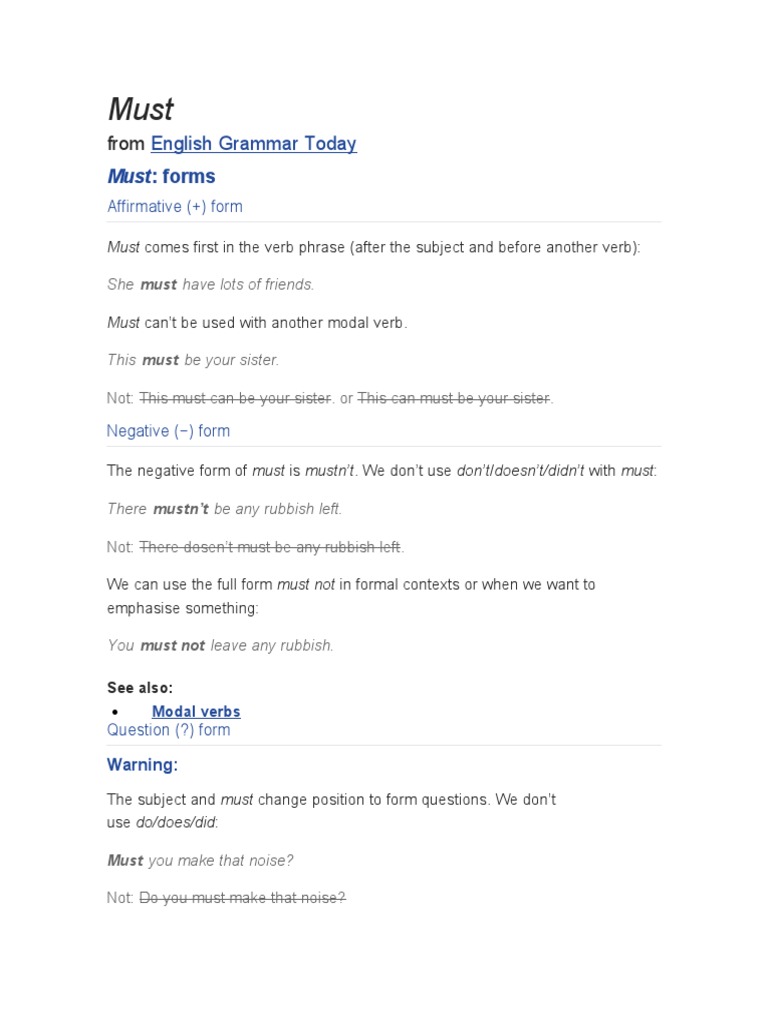 English Grammar Today: Must: Forms | PDF | Syntax | Grammar
