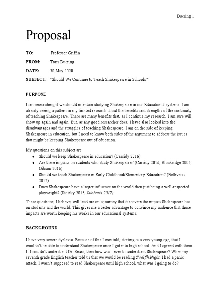 Proposal English 252 | PDF | Curriculum | William Shakespeare