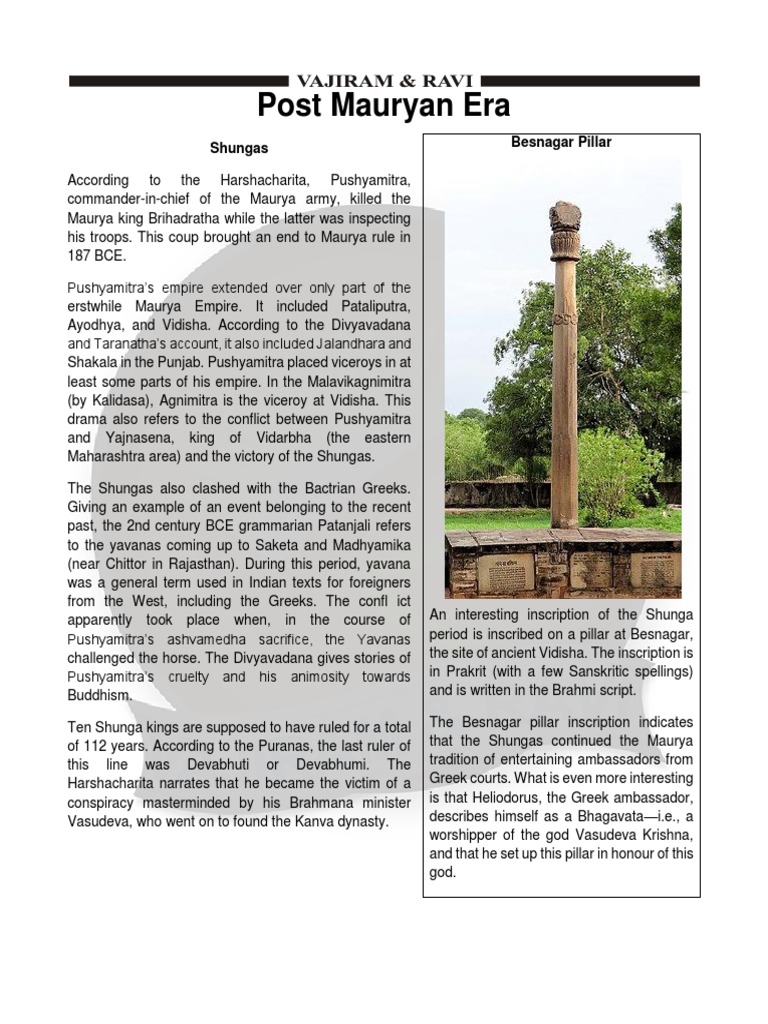 Post Mauryan Era: Shungas Besnagar Pillar | PDF | Ancient India