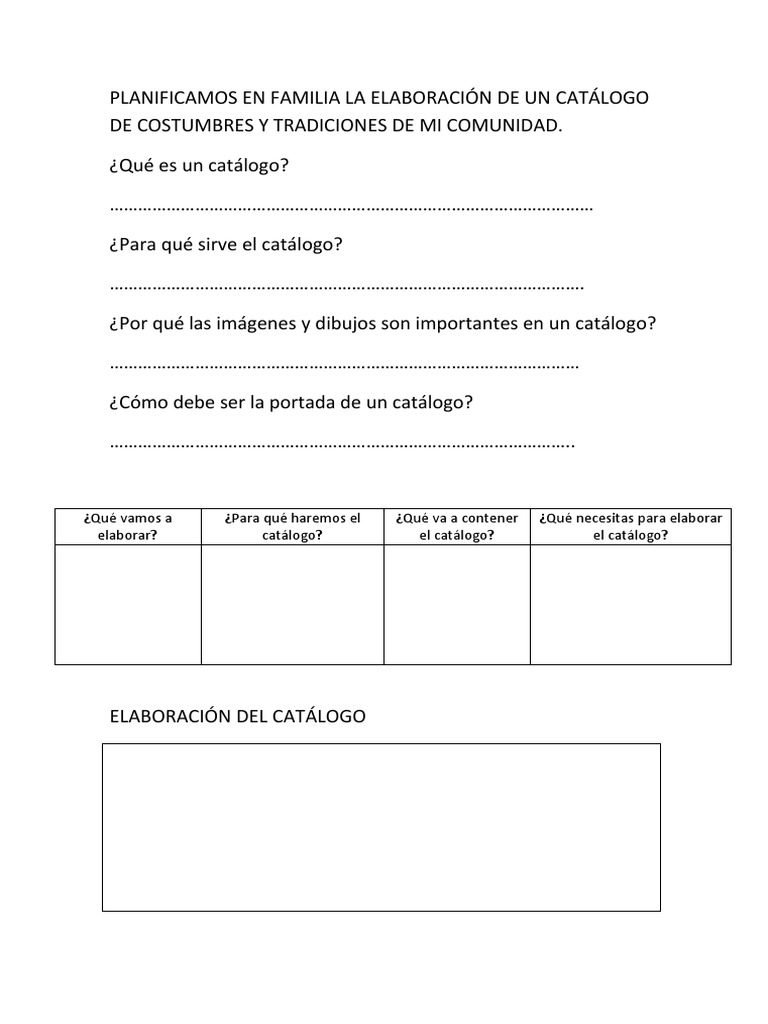 Planificamos en Familia La Elaboración de Un Catálogo de Costumbres y ...