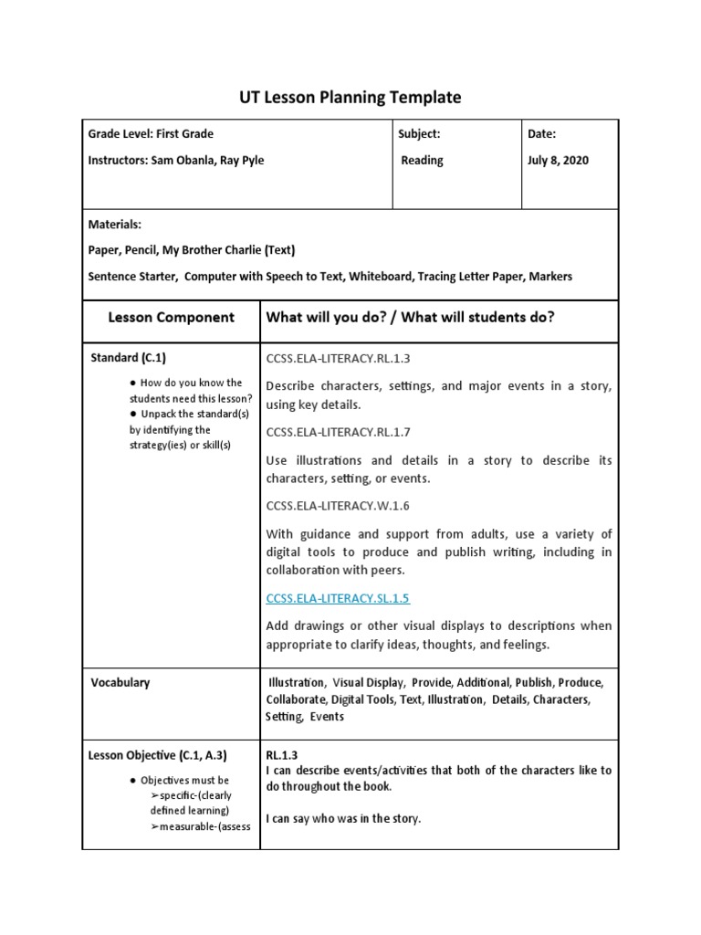 Adapted Lesson Plan Specialized Instruction Samuel Obanla | PDF ...