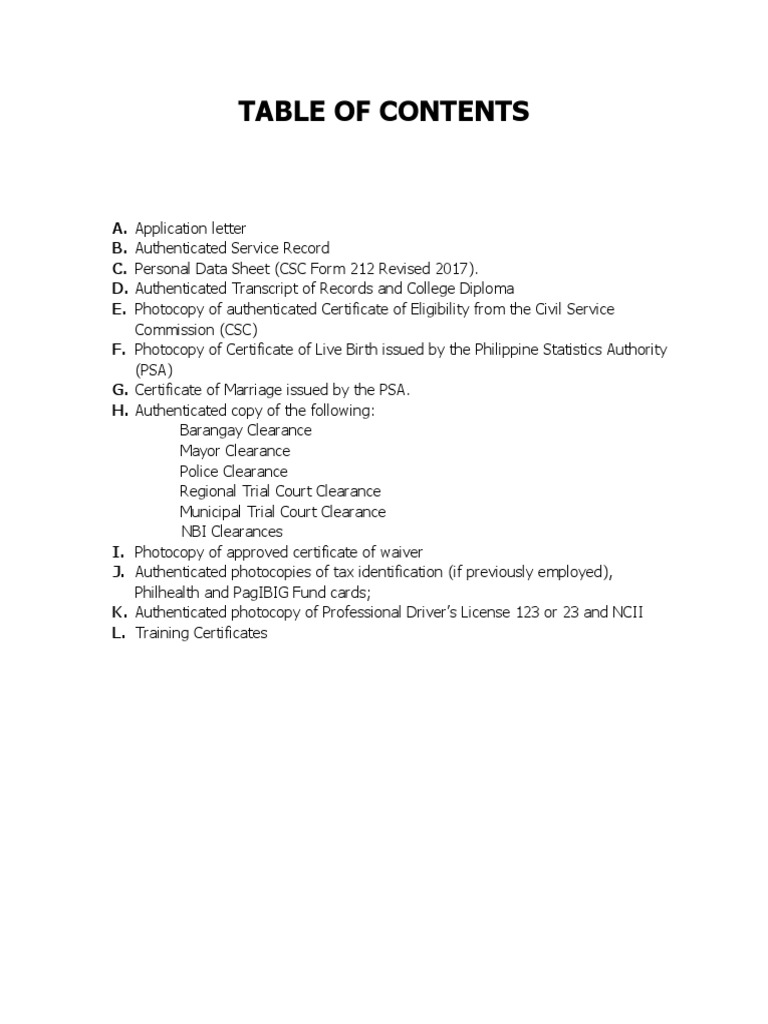 BFP Table of Contents | PDF