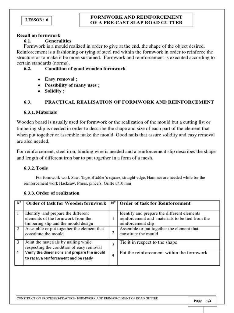 Formwork and Reinforcement | PDF | Precast Concrete | Lumber