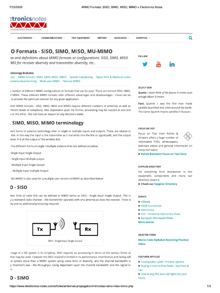 MIMO Formats - SISO, SIMO, MISO, MU-MIMO PDF | PDF