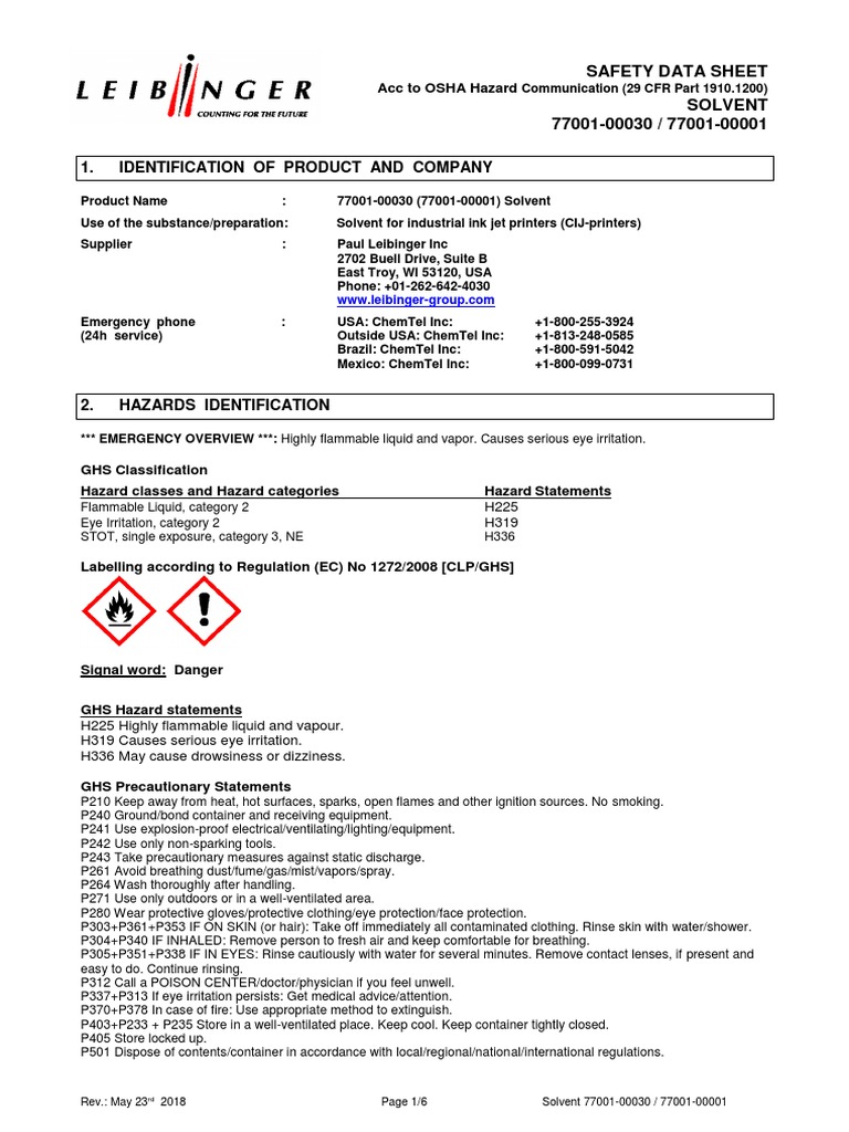 Leibinger 77001-00030 Solvent MEK SDS 08 06 2018 | PDF | Combustion ...