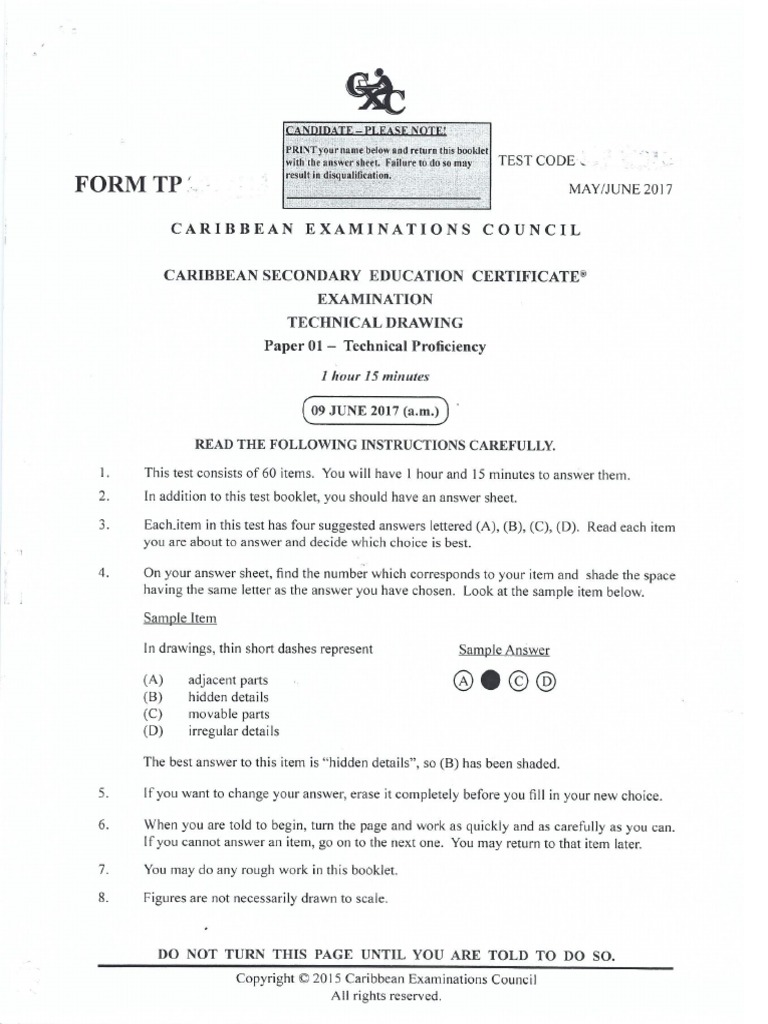 CSEC Technical Drawing P1 May 2017 | PDF