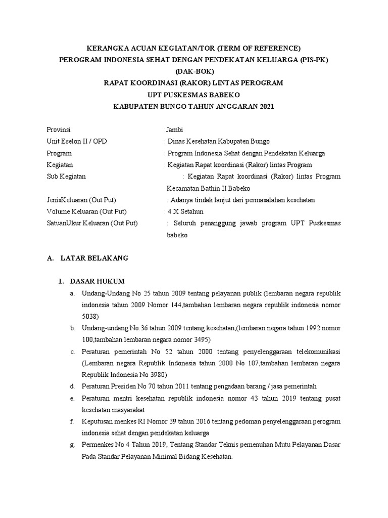 TOR DAN RAB PIS PK Tahun 2021 | PDF
