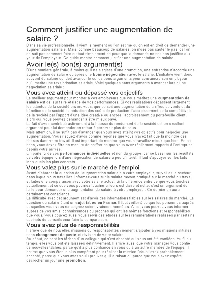 Justification d'une Augmentation Salariale | PDF | Salaires | Travail