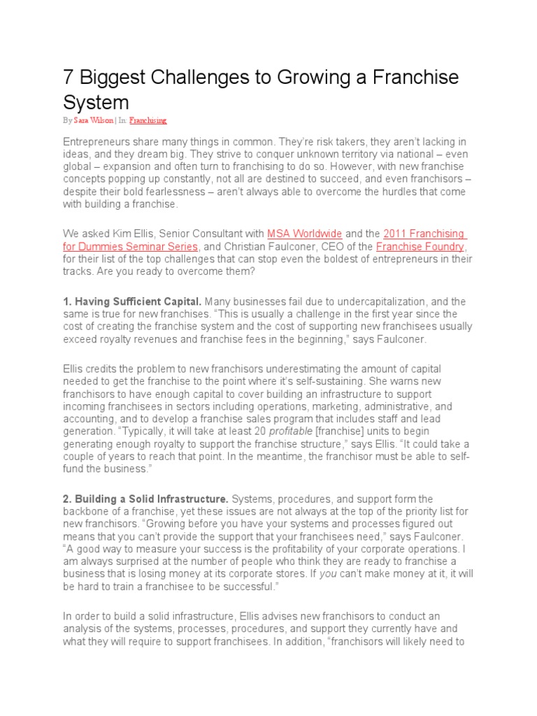 7 Biggest Challenges To Growing A Franchise System | PDF | Franchising ...