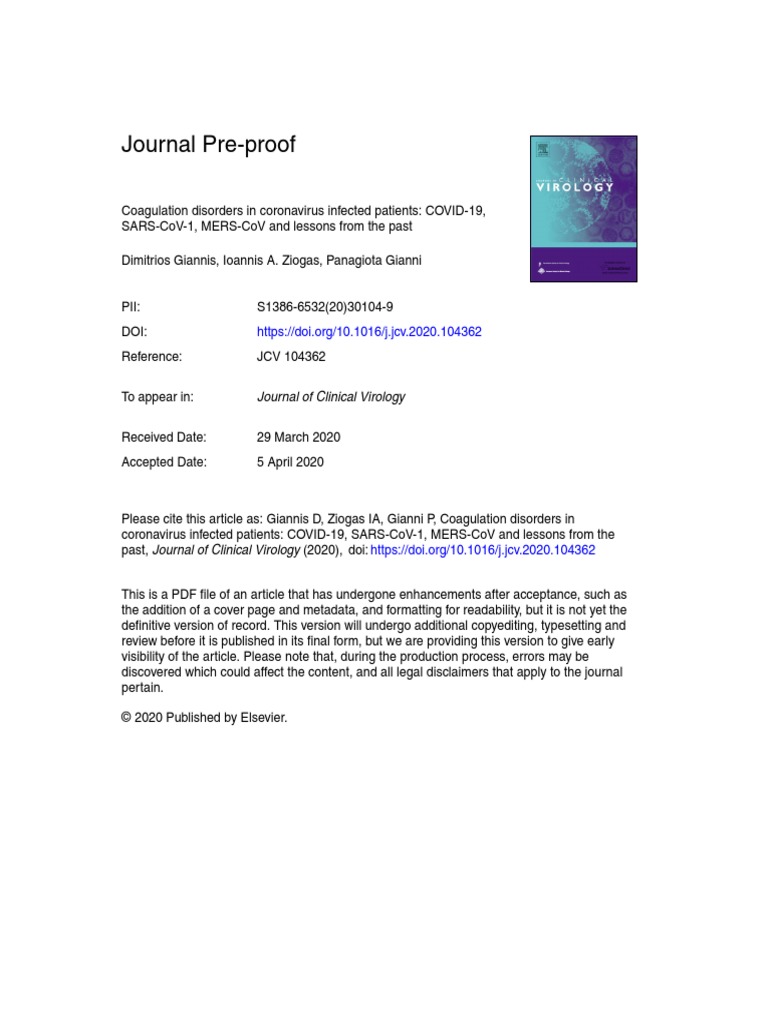 Journal Pre-Proof: Journal of Clinical Virology | PDF | Coagulation ...