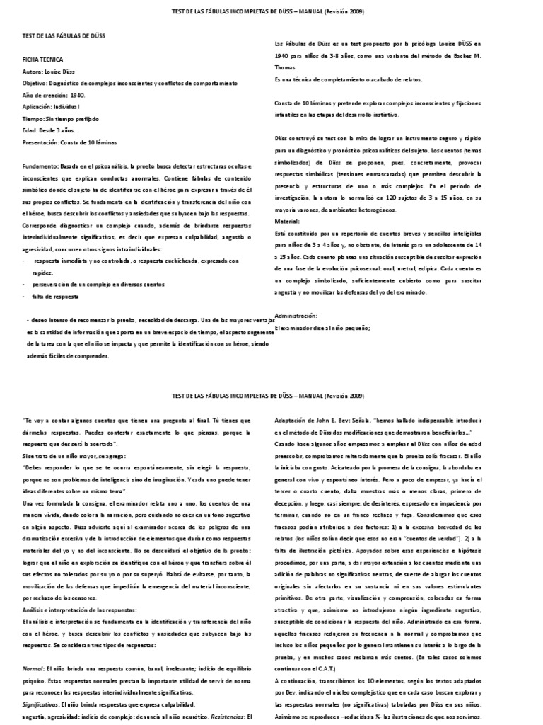 Test Psicoanalítico Infantil Düss | PDF | Psicoanálisis | Sicología